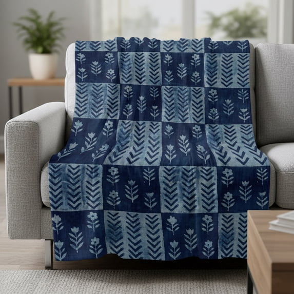 Abstract Art Fleece Throw Blanket Vintage Flowers Plants Lines Dark ...