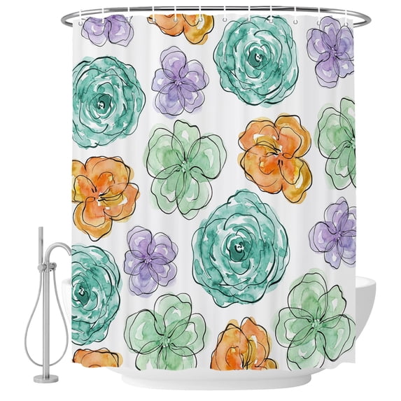 Abstract Art Floral Shower Curtain Set - 48" x 72" Washable Bathtub ...