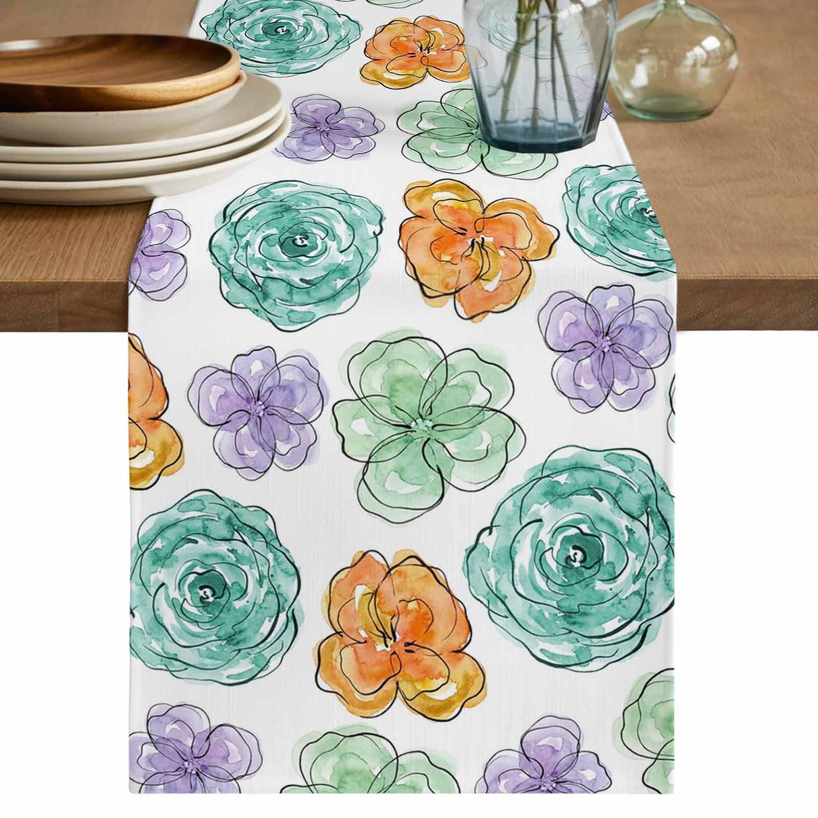 Abstract Art Floral Table Runner 36 Inches, Simple Line Colorful ...