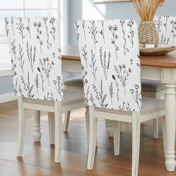 Abstract Art Flower Line Texture Chair Covers Set of 4 Black Floral ...