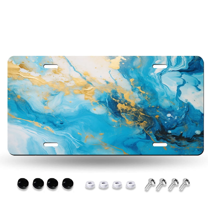 Abstract Art with Flowing Blue, White and Gold License Plate Frame ...