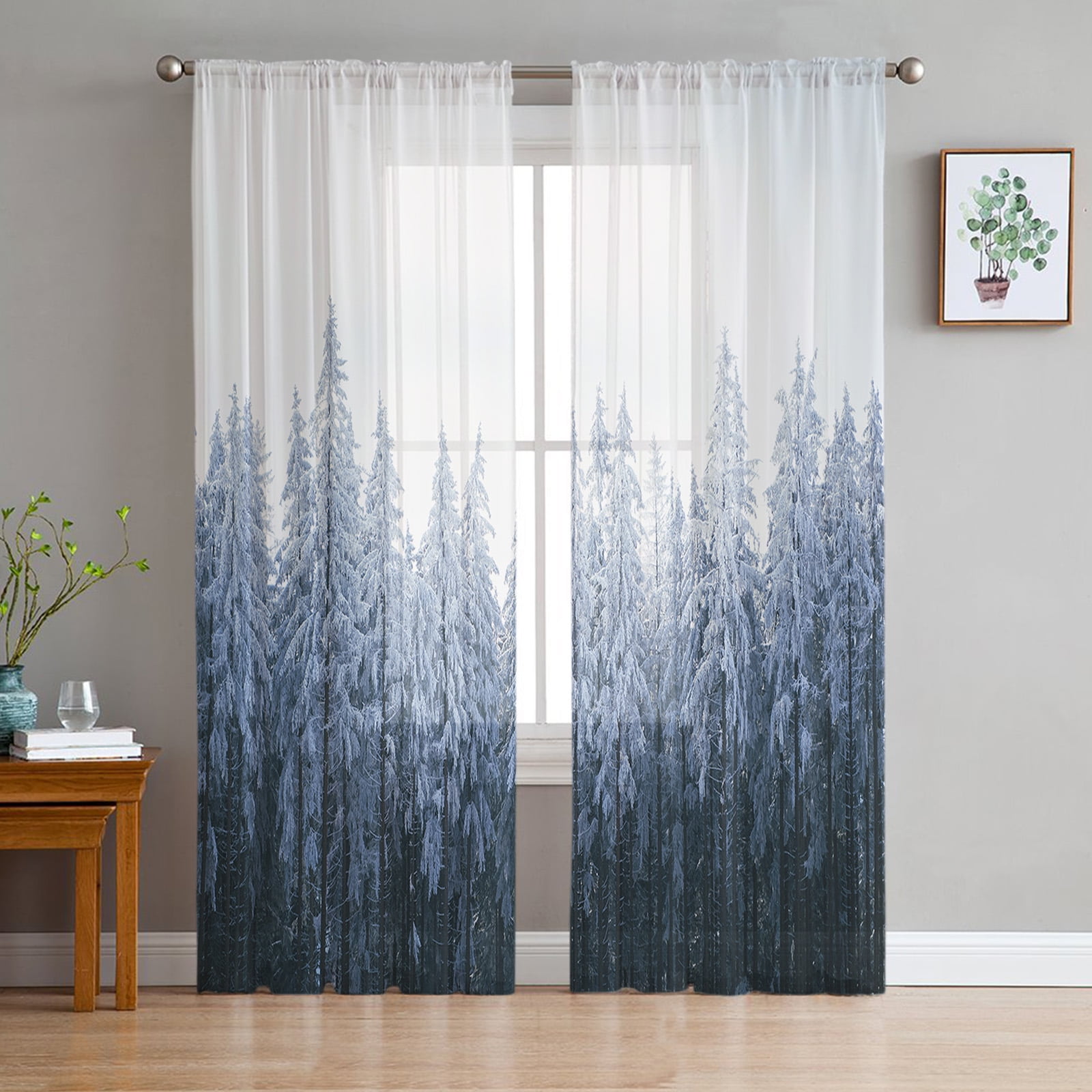 Abstract Art Forest Voile Curtains for Bedroom Tulle Window Curtain for ...