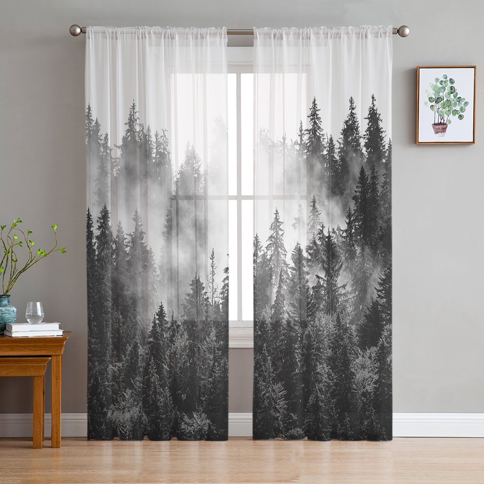Abstract Art Forest Voile Curtains for Bedroom Tulle Window Curtain for ...