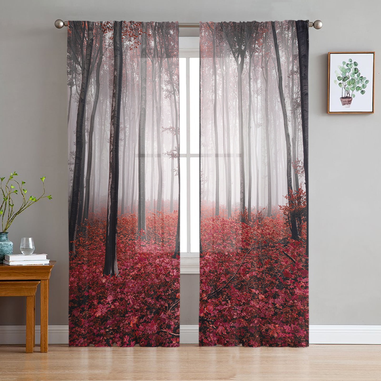 Abstract Art Forest Voile Curtains for Bedroom Tulle Window Curtain for ...
