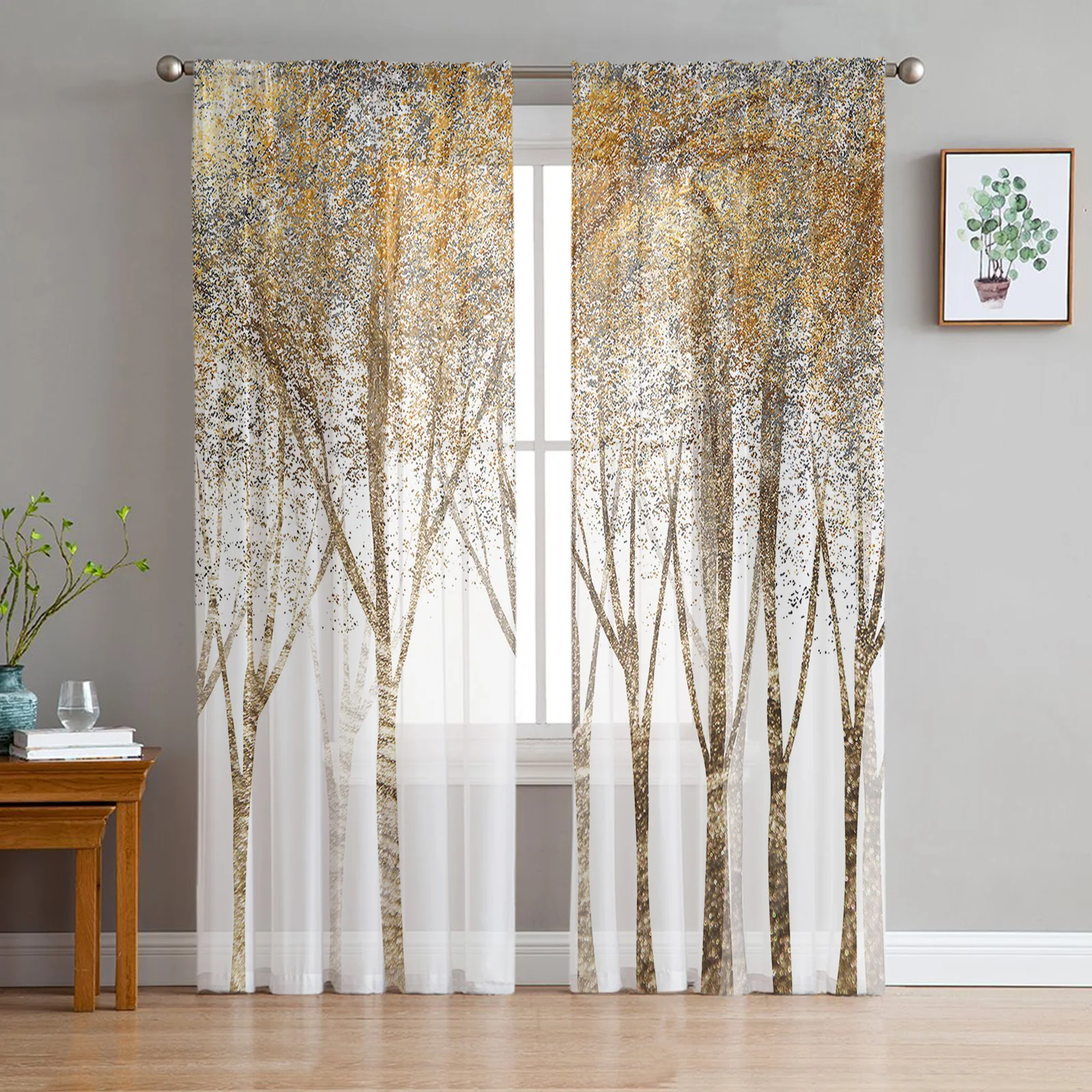 Abstract Art Forest Voile Curtains for Bedroom Tulle Window Curtain for ...