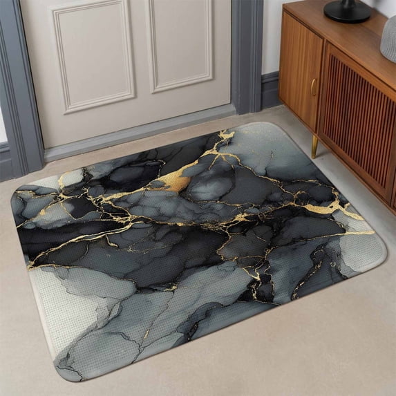 Abstract Art Front Door Mat Indoor Entrance, Gold Grey Gradient Marble ...