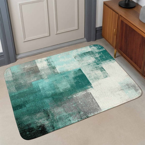 Abstract Art Front Door Mat Indoor Entrance, Gradient Turquoise Vintage ...