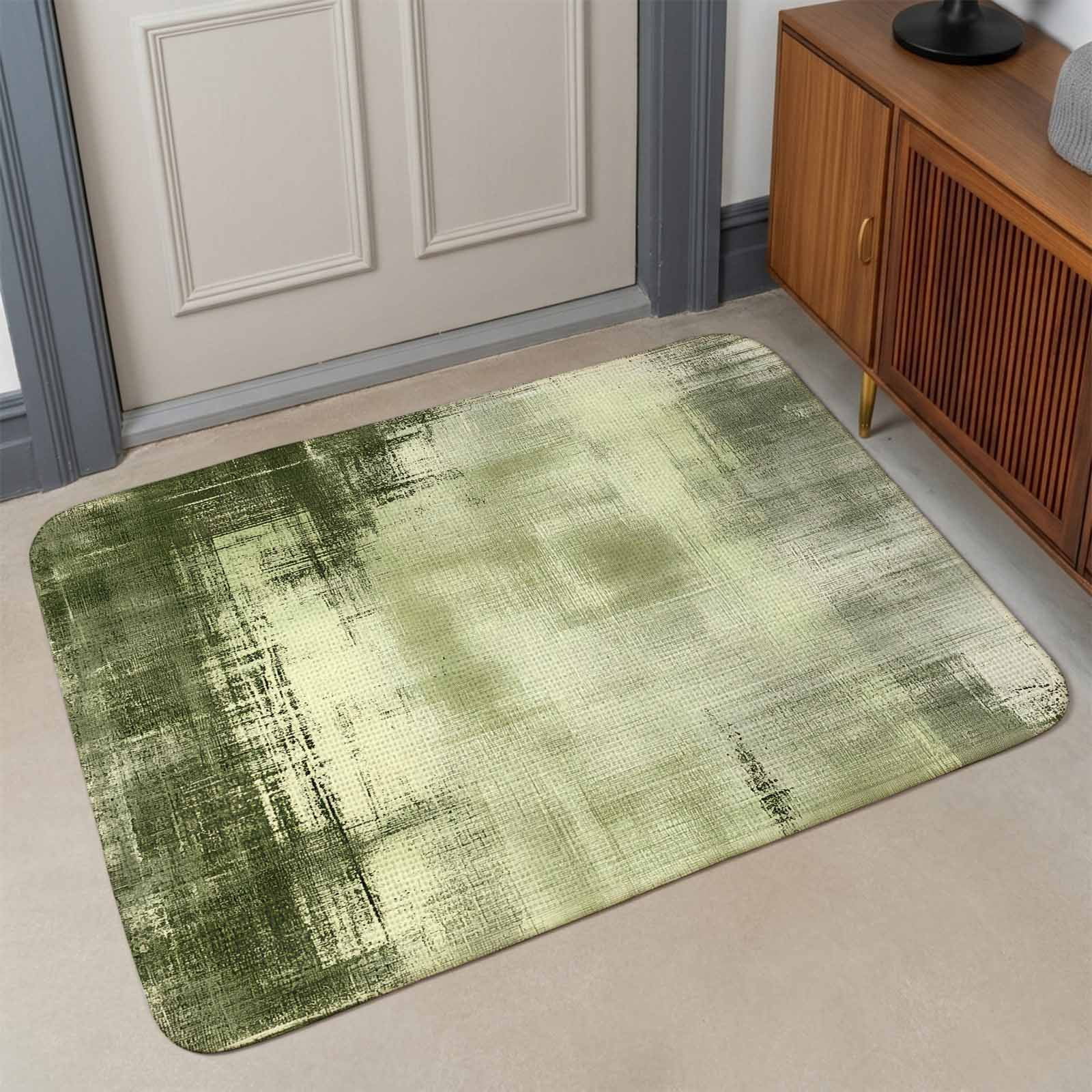 Abstract Art Front Door Mat Indoor Entrance, Retro Green Collage Oil ...