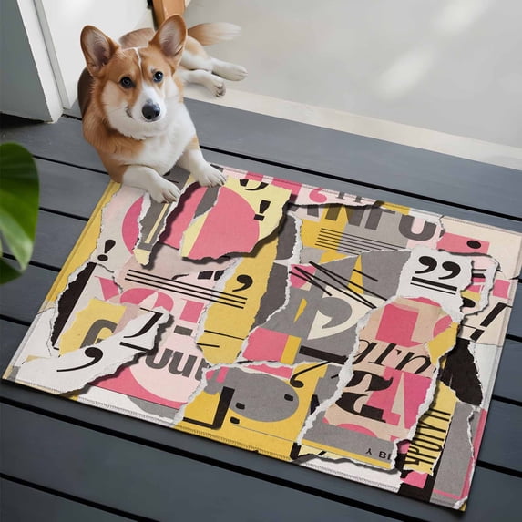 Abstract Art Front Door Rugs 2x3 ft Pink and Yellow Collage Art Torn ...