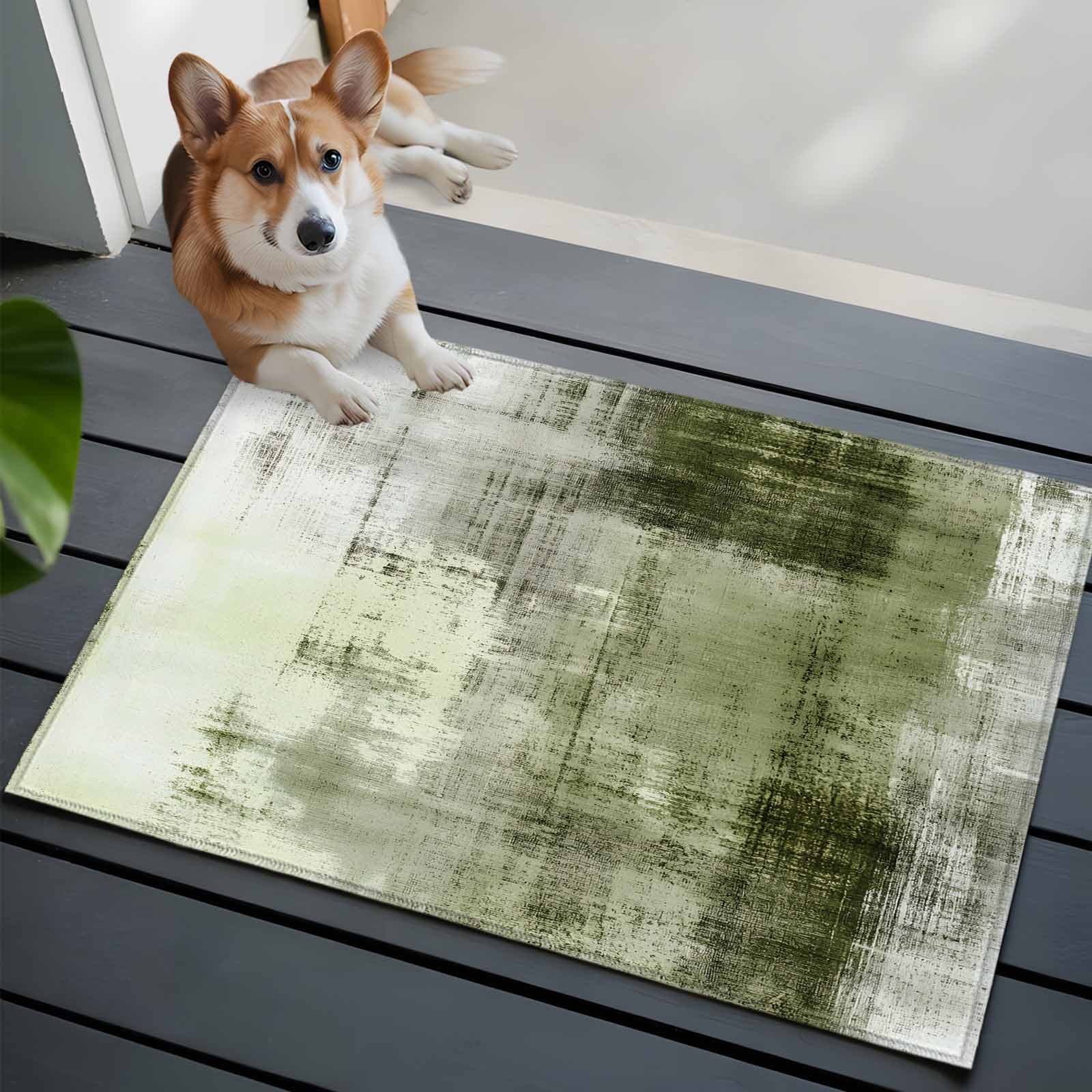 Abstract Art Front Door Rugs 2x3 ft Vintage Green Collage Oil Painting ...