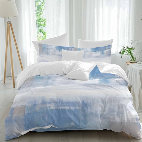 Abstract Art Full Size Comforter Set, Blue White Brown Color Block ...