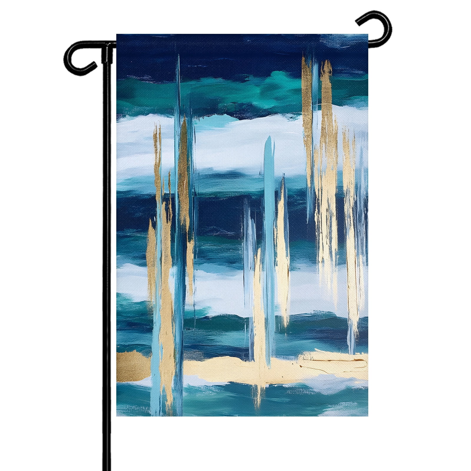 Abstract Art Garden Flag 28x40 Inch Blue Gold White Ripple Double Sided ...