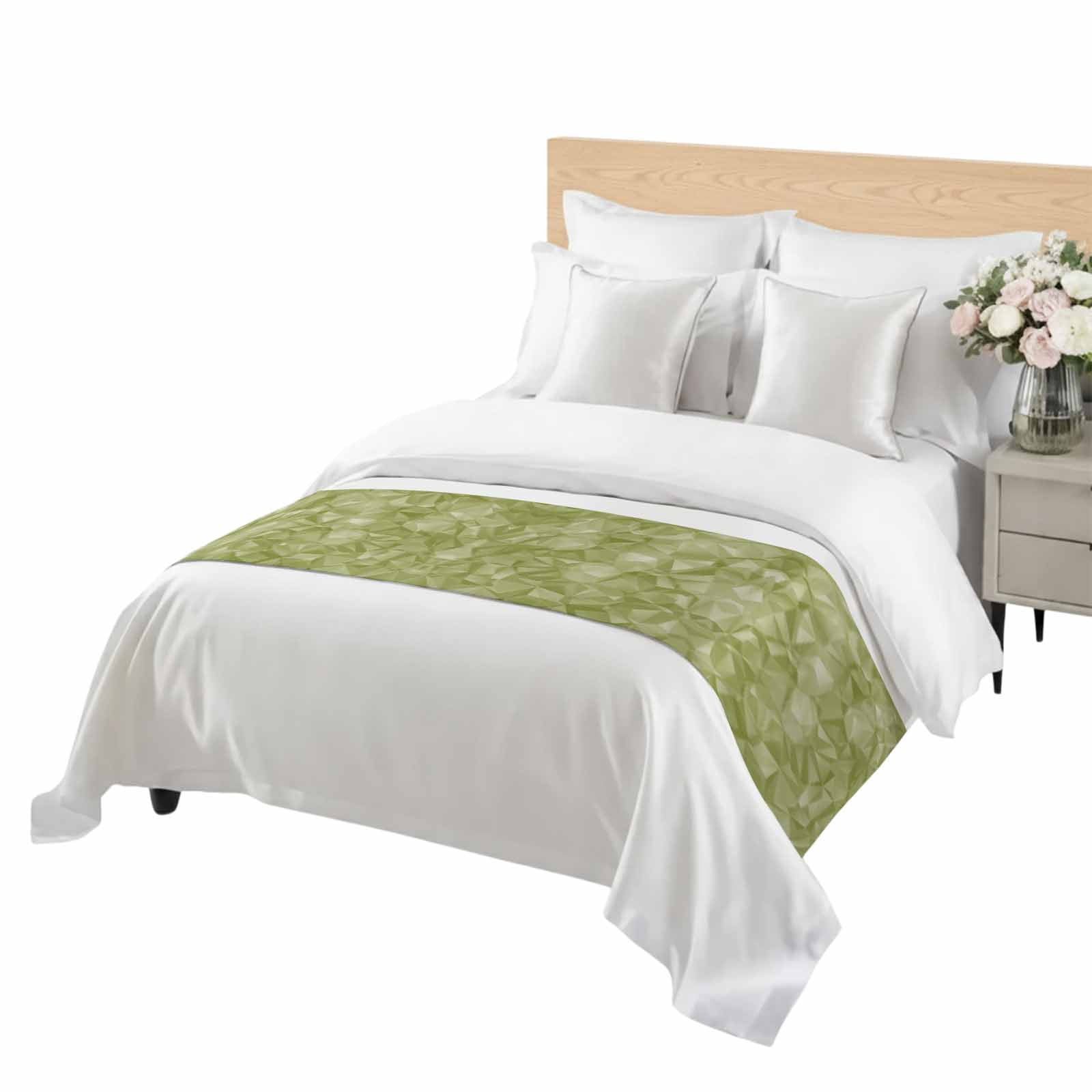 Abstract Art Geometric Bed Runner Cal King Size Green Modern Artificial ...