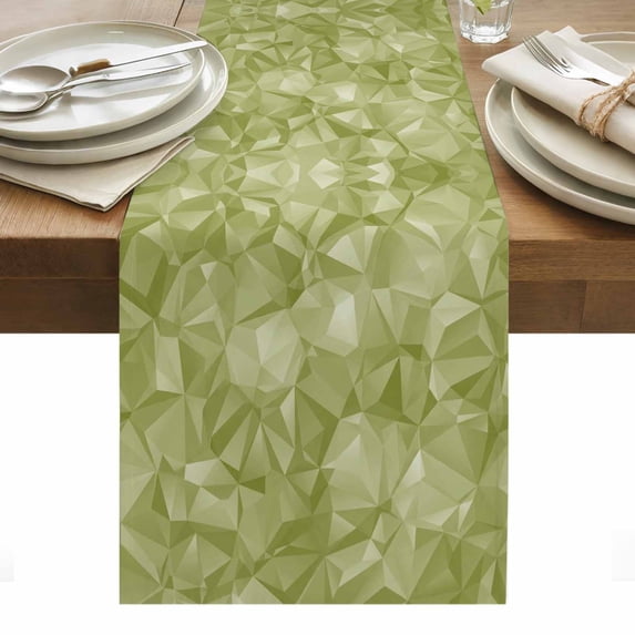 Abstract Art Geometric Cotton Linen Table Runner Green Modern ...