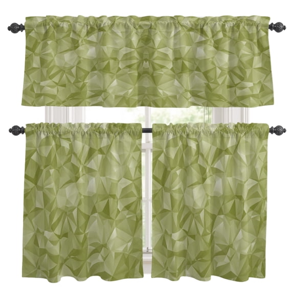 Abstract Art Geometric Kitchen Curtains and Valances Set, Green Modern ...