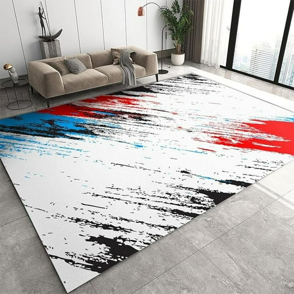 Abstract Art Graffiti Area Rug, Red And Blue Ink Splash Texture Easy ...