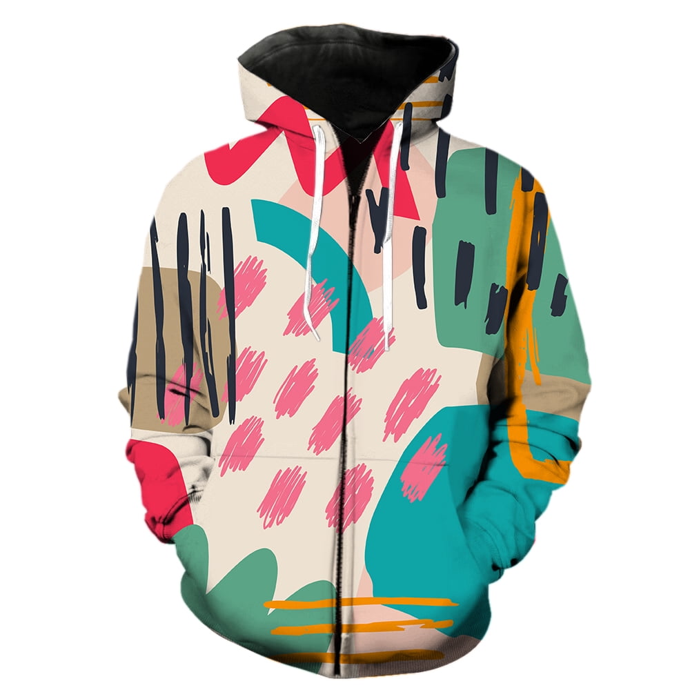Abstract Art Graffiti Men's Zipper Hoodie Sweatshirts Oversized Cool ...