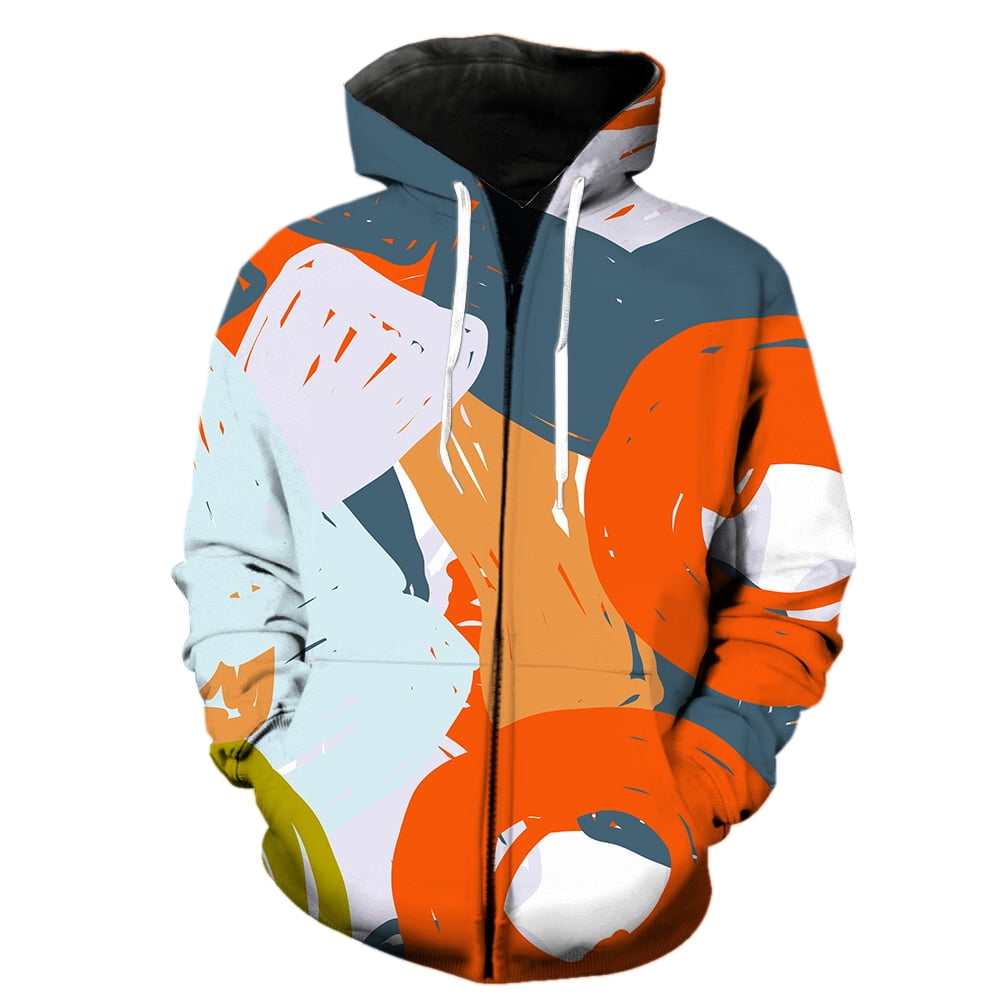 Abstract Art Graffiti Men's Zipper Hoodies Hip Hop Fashion Teens Long ...