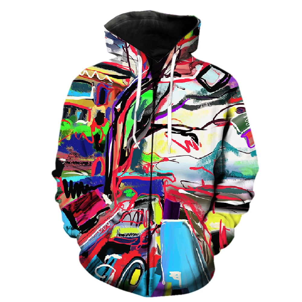 Abstract Art Graffiti Men's Zipper Hoodies Oversized Teens Hip Hop 3D ...