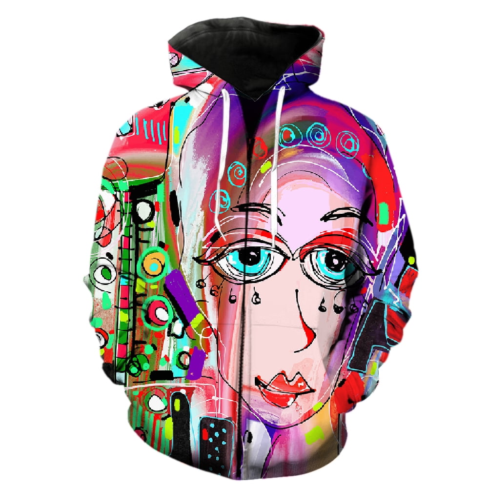 Abstract Art Graffiti Men's Zipper Hoodies Oversized Teens Hip Hop 3D ...