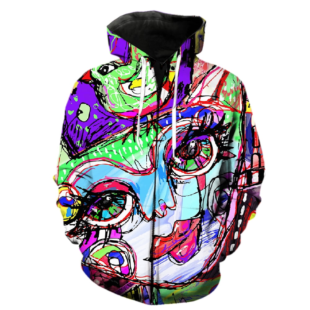Abstract Art Graffiti Men's Zipper Hoodies Oversized Teens Hip Hop 3D ...