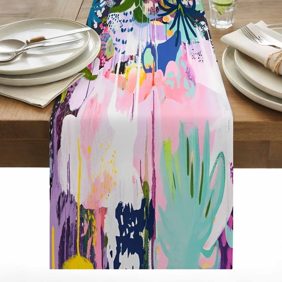 Abstract Art Graffiti Table Runner 13x60 inch Watercolor Colorful Block ...