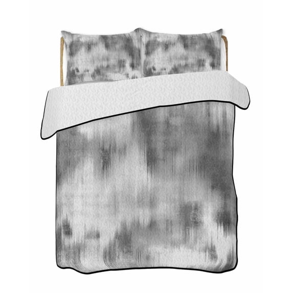 Abstract Art Gray Black 3 Pieces Quilt Set, 1 Quilt with 2 Shams ...