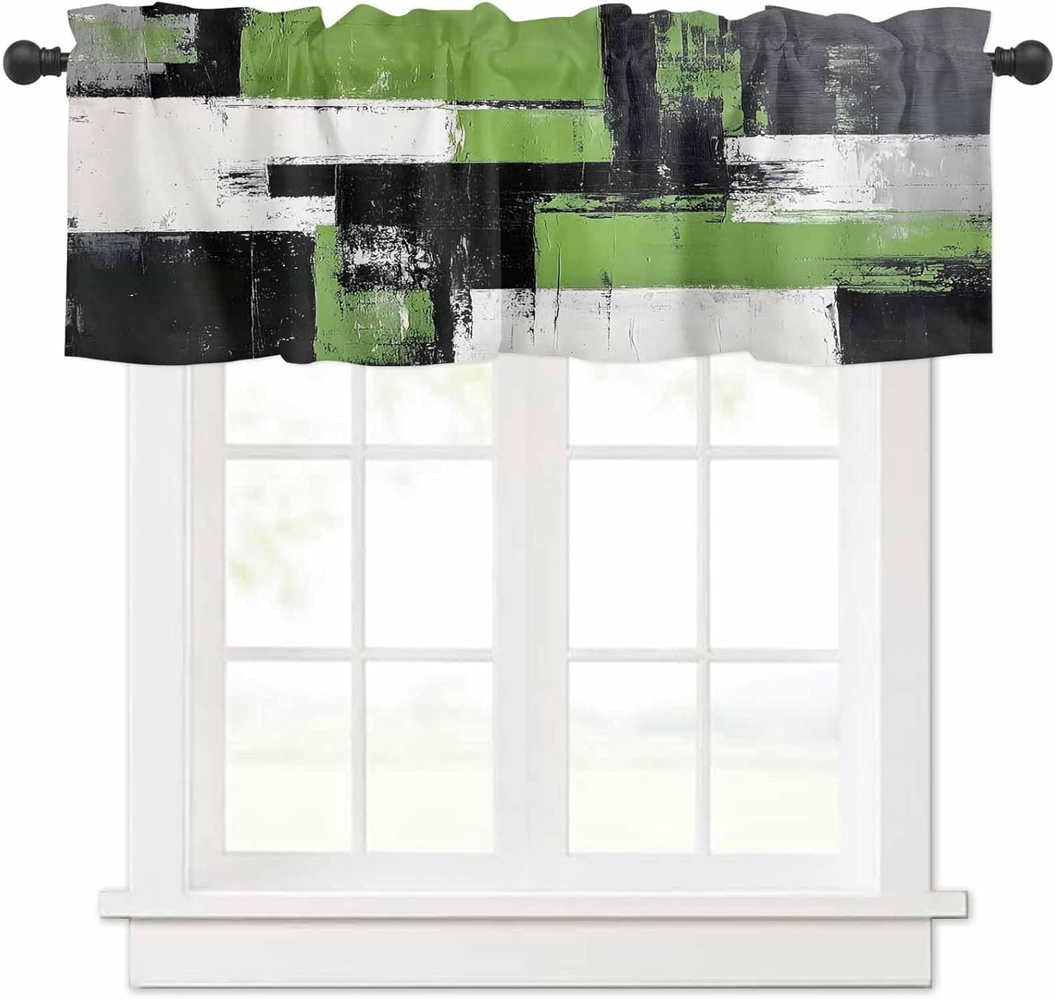 Abstract Art Green Kitchen Valances for Window, Retro Green Color-Block ...