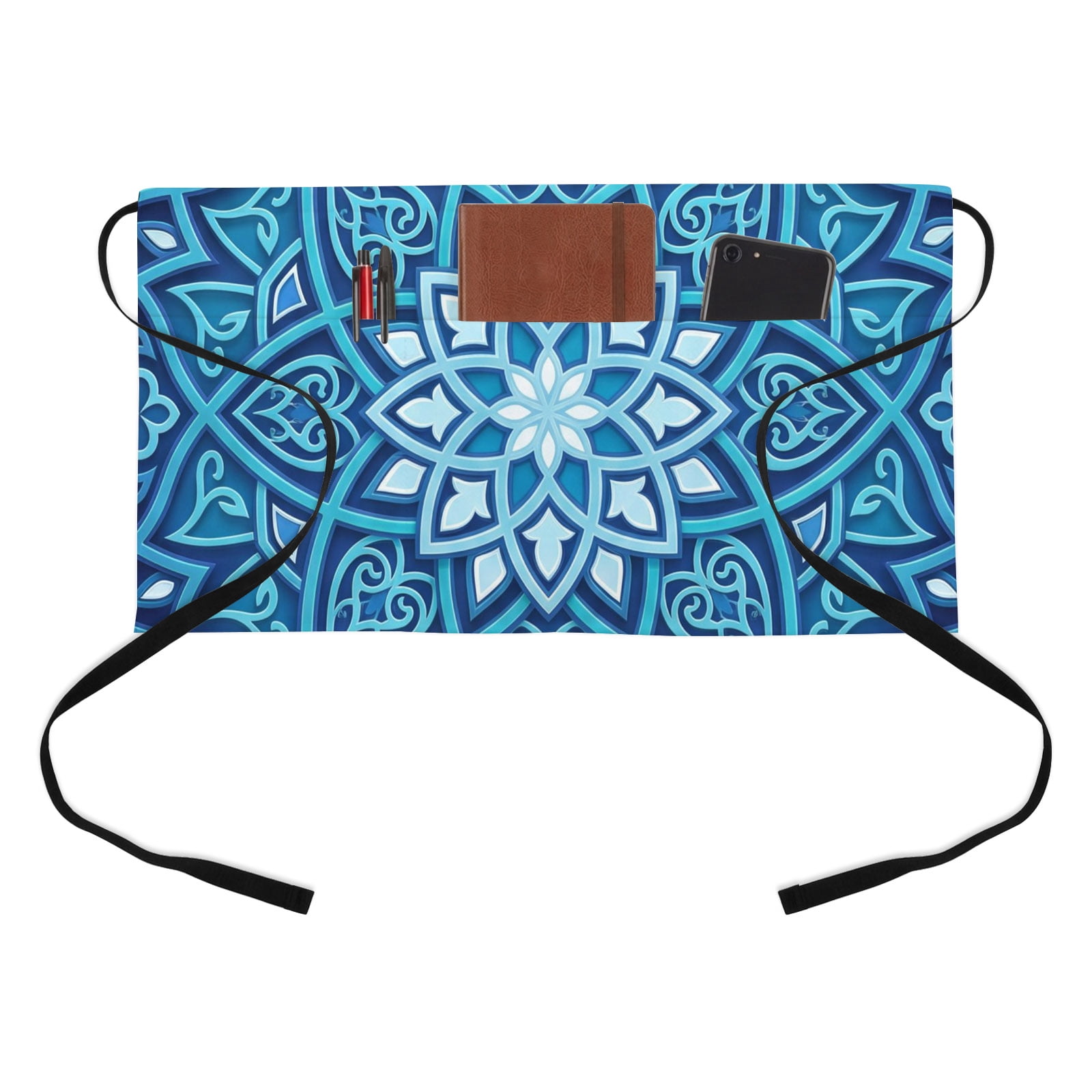 Abstract Art Half Waist Apron Blue Gradient Floral 3D Geometric Stars ...