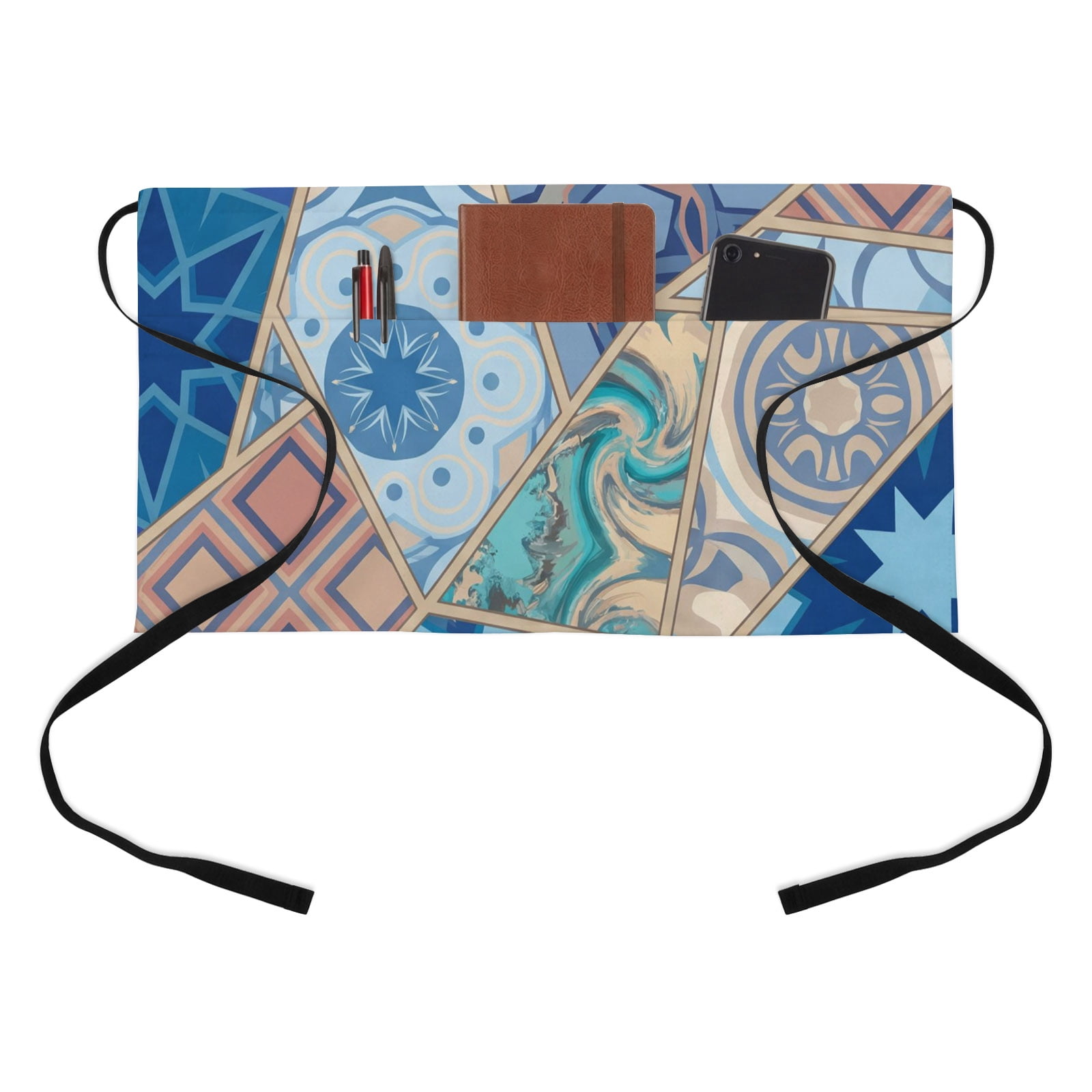 Abstract Art Half Waist Apron Orange Blue Geometric Flower Line ...