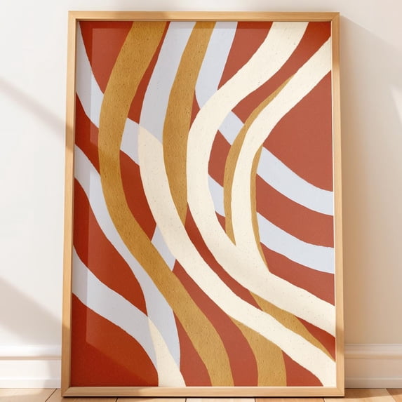 Abstract Art Hand-Painted Composition Earthy Mid-Century Style Warm ...