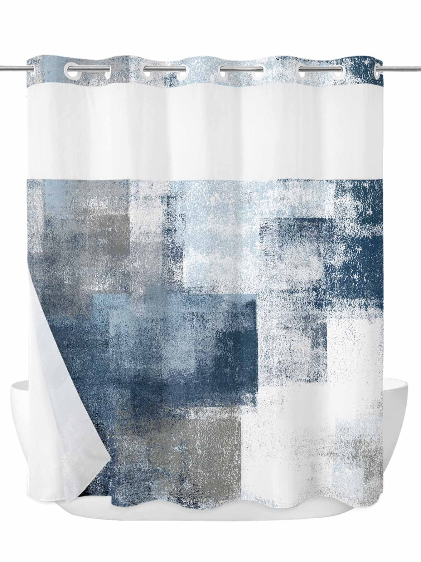 Abstract Art No Hook Shower Curtain and Liner Set Gradient Dark Blue ...