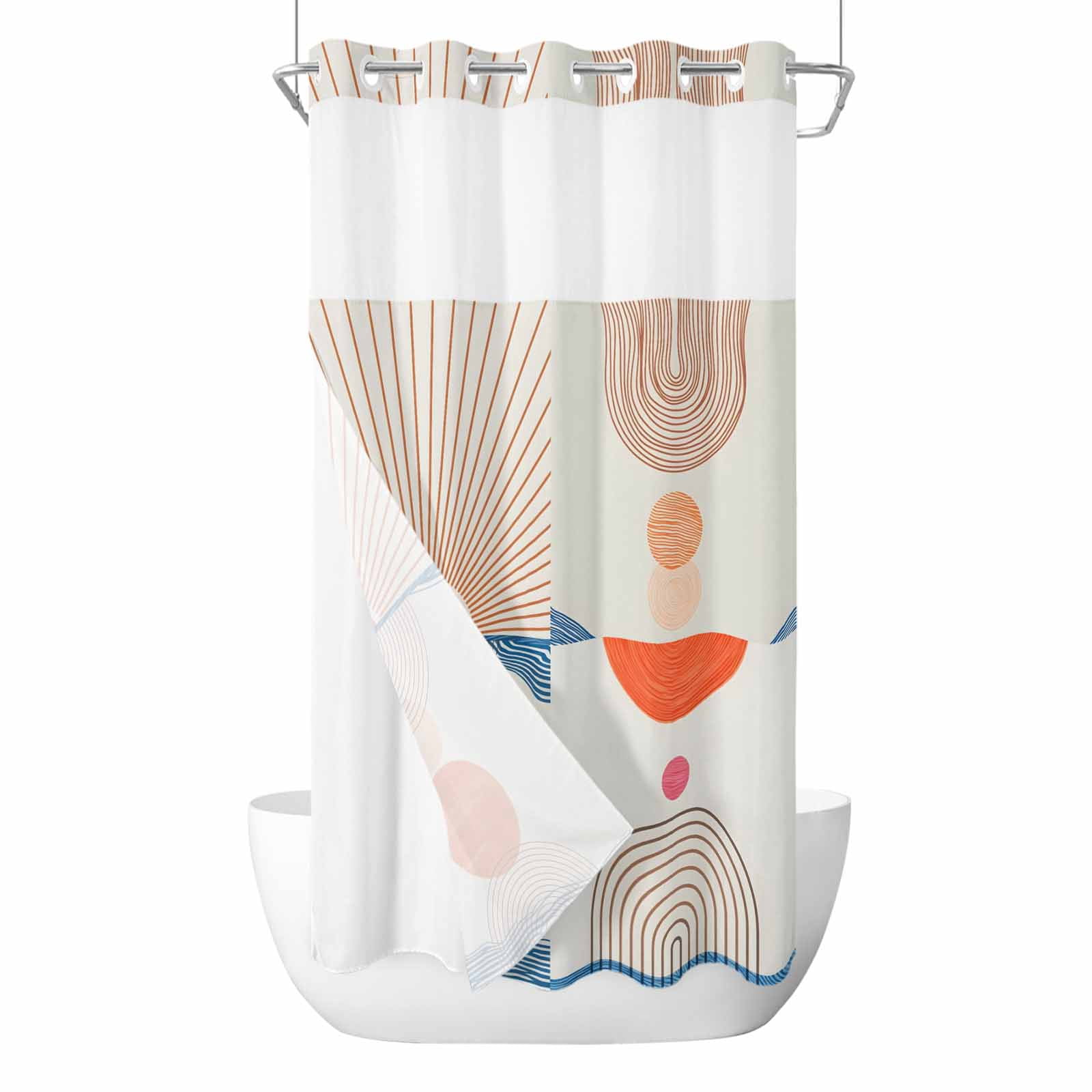 Abstract Art No Hook Shower Curtain and Snap in Liner Set, Sunset ...
