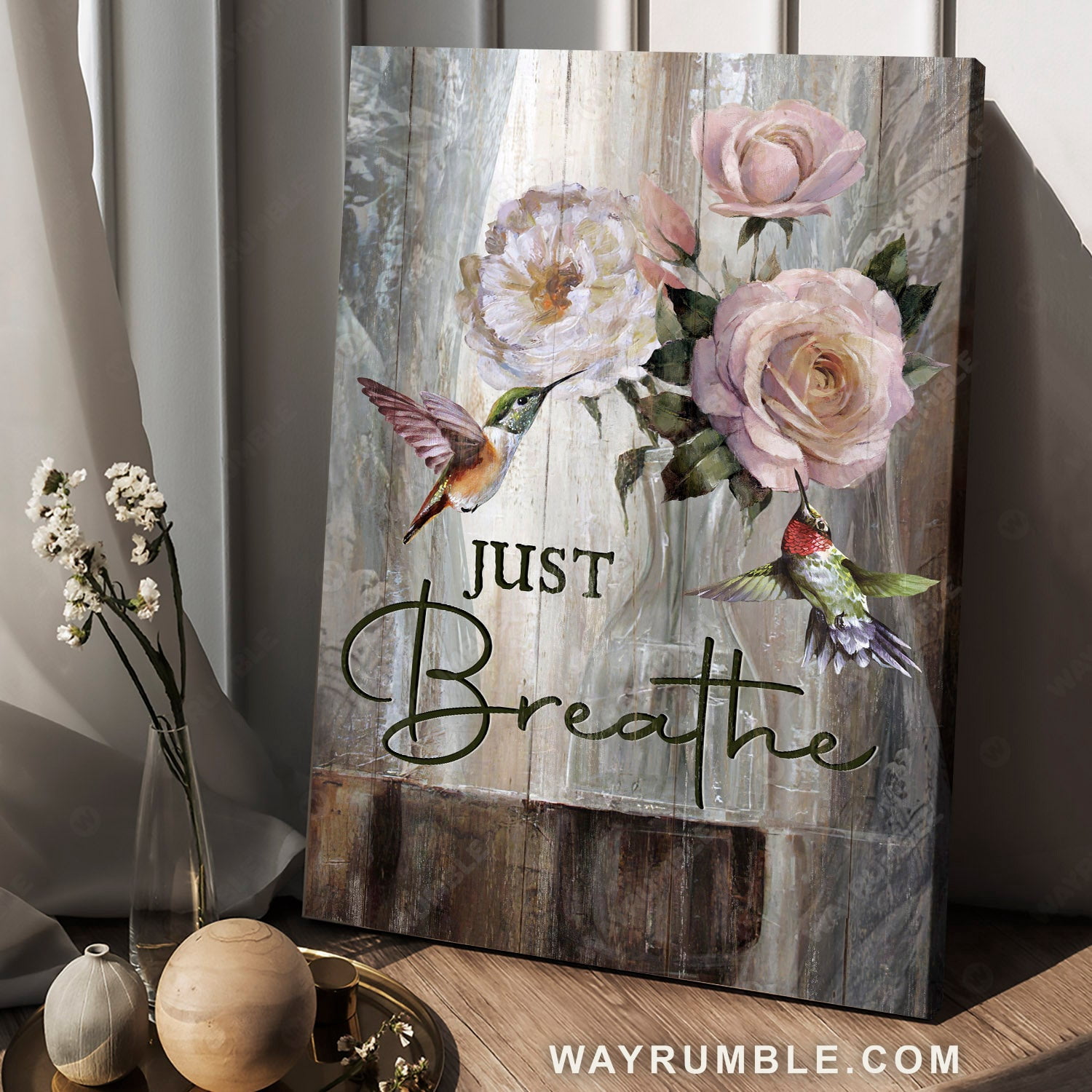 Abstract Art Hummingbird Drawing Rose Painting White Peony Just Breathe ...