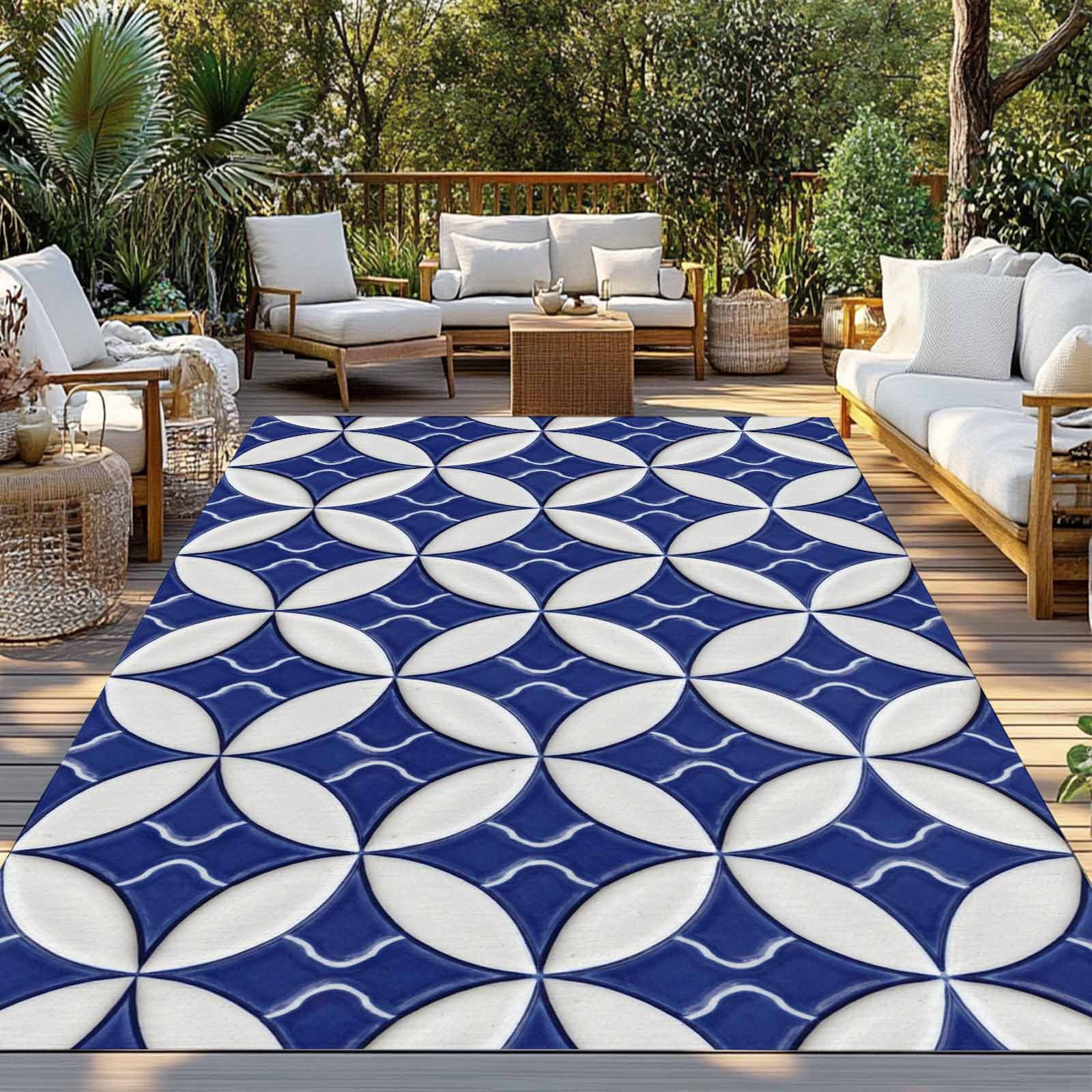 Abstract Art Indoor Outdoor Rugs 4x6 Ft, Geometric Medieval Circular ...
