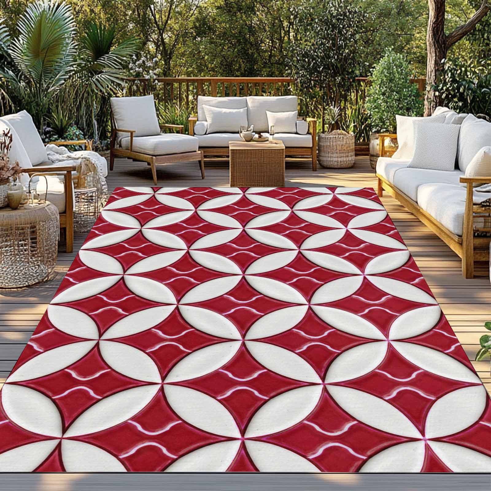 Abstract Art Indoor Outdoor Rugs 6x9 Ft, Geometric Medieval Circular ...