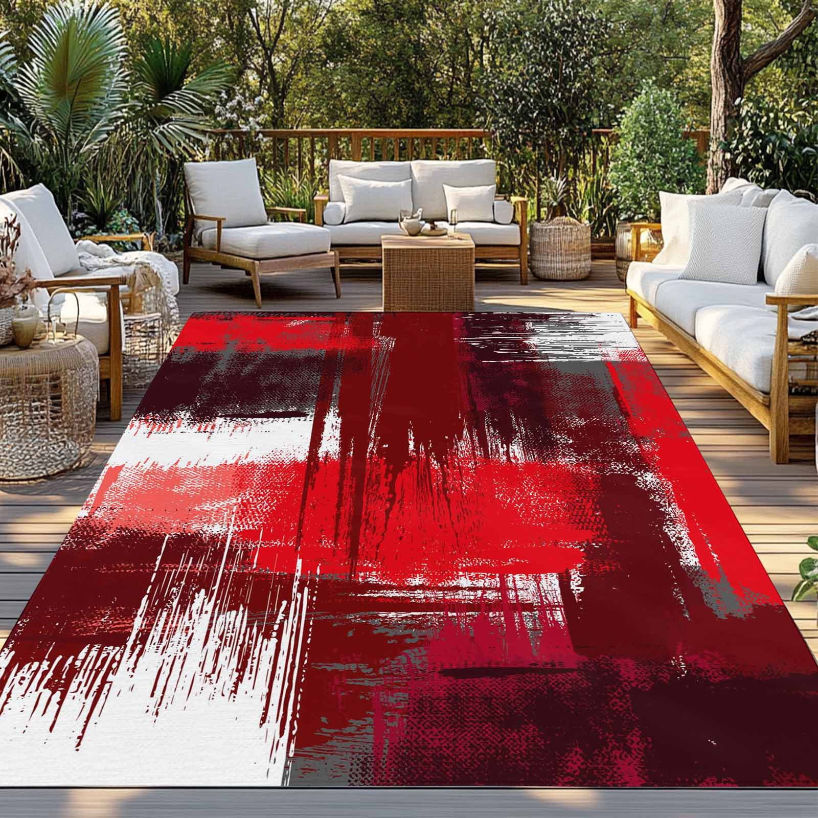 Abstract Art Indoor Outdoor Rugs 6x9 Ft, Vintage Red Gray Mottled Color ...