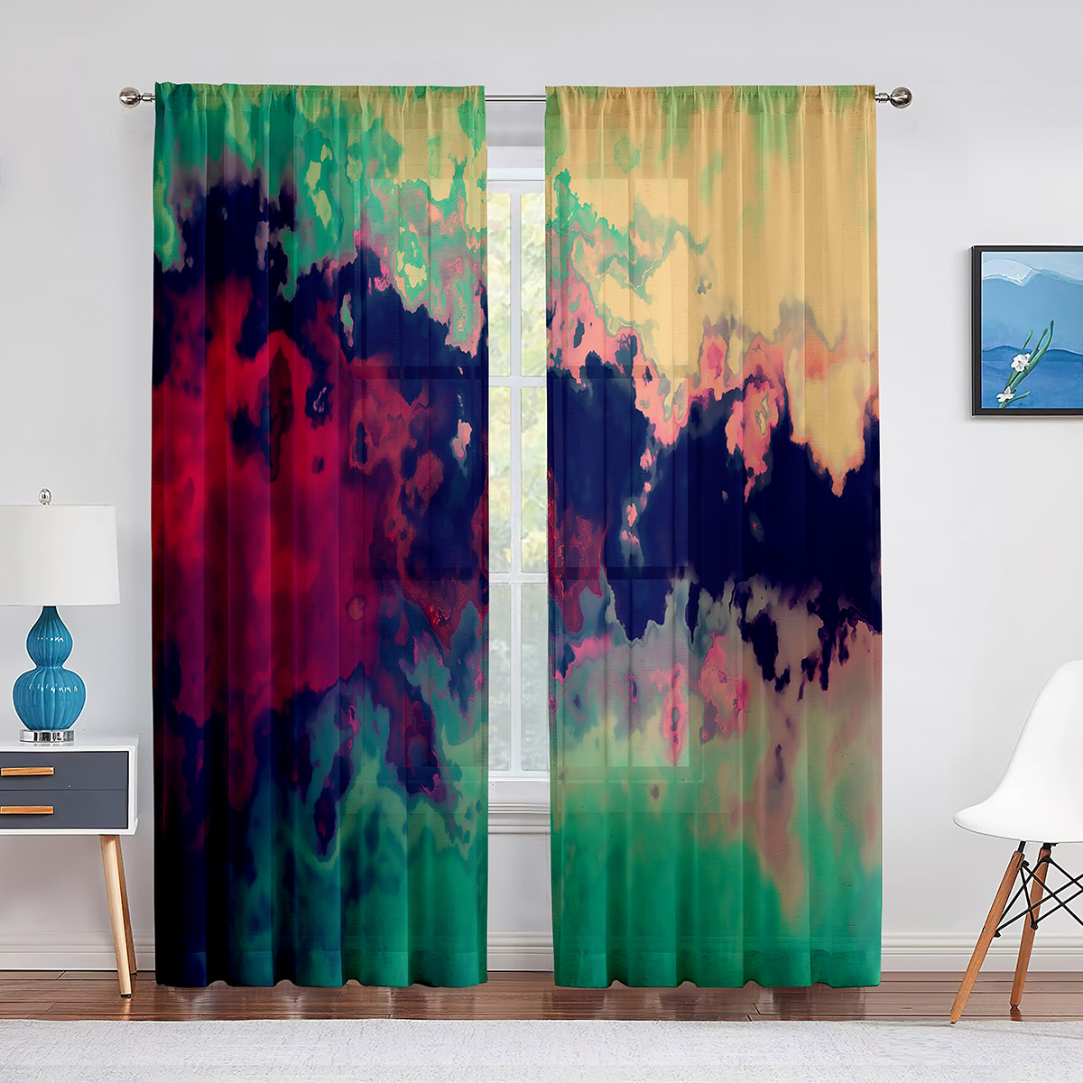 Abstract Art Ink Paint Water Tulle Curtains for Living Room Sheer ...