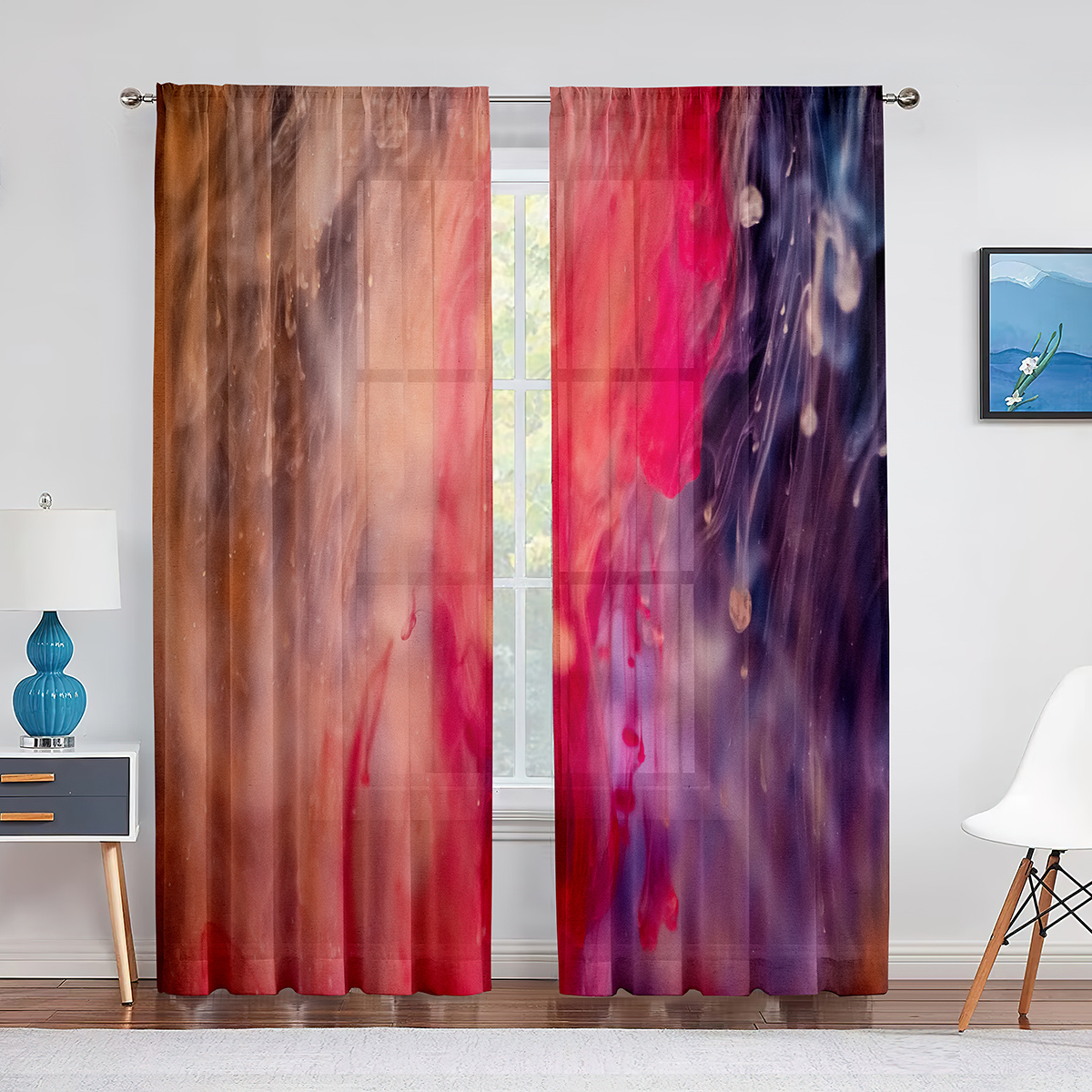 Abstract Art Ink Paint Water Tulle Curtains for Living Room Sheer ...