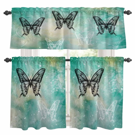 Abstract Art Kitchen Curtains Set for Windows, Black White Butterfly ...
