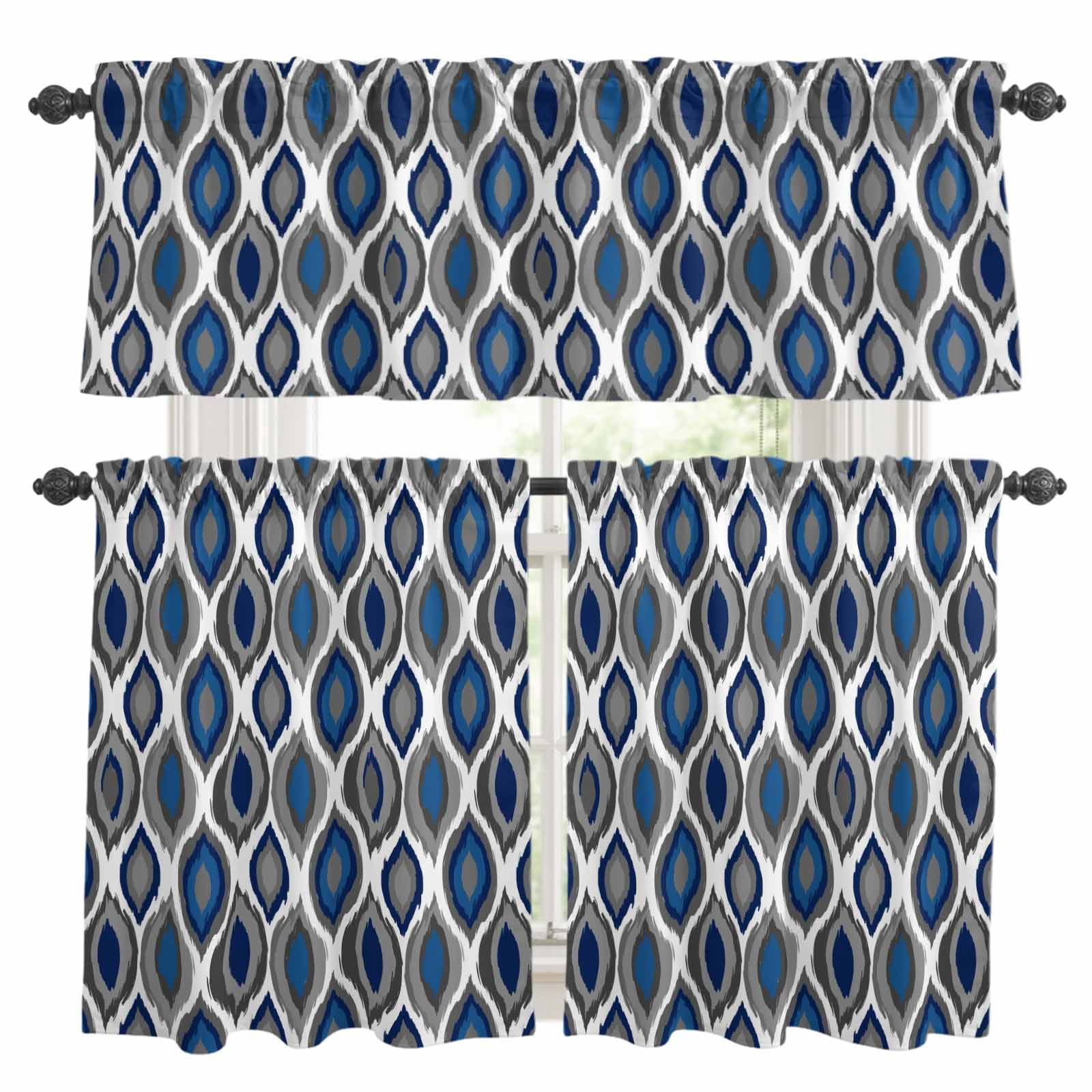 Abstract Art Kitchen Curtains Set for Windows, Modern Diamond Patterns ...