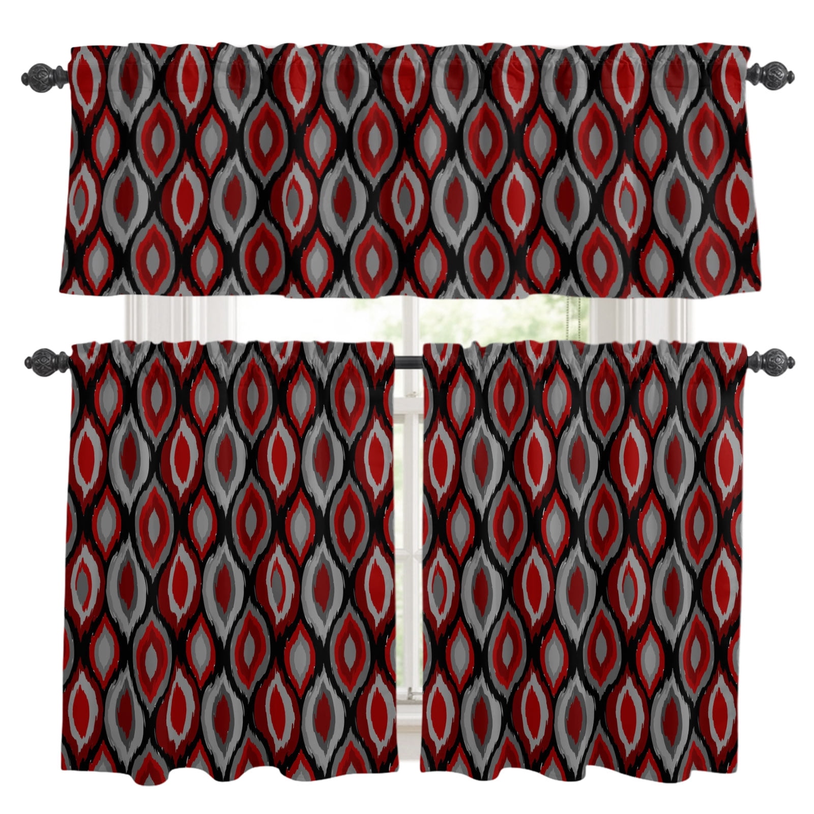 Abstract Art Kitchen Curtains Set for Windows, Modern Diamond Patterns ...