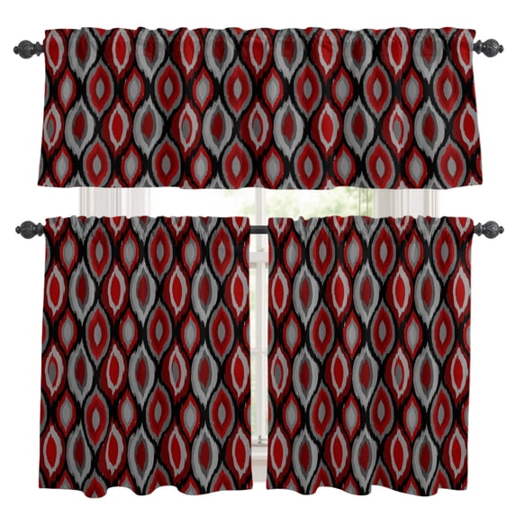 Abstract Art Kitchen Curtains Set for Windows, Modern Diamond Patterns ...
