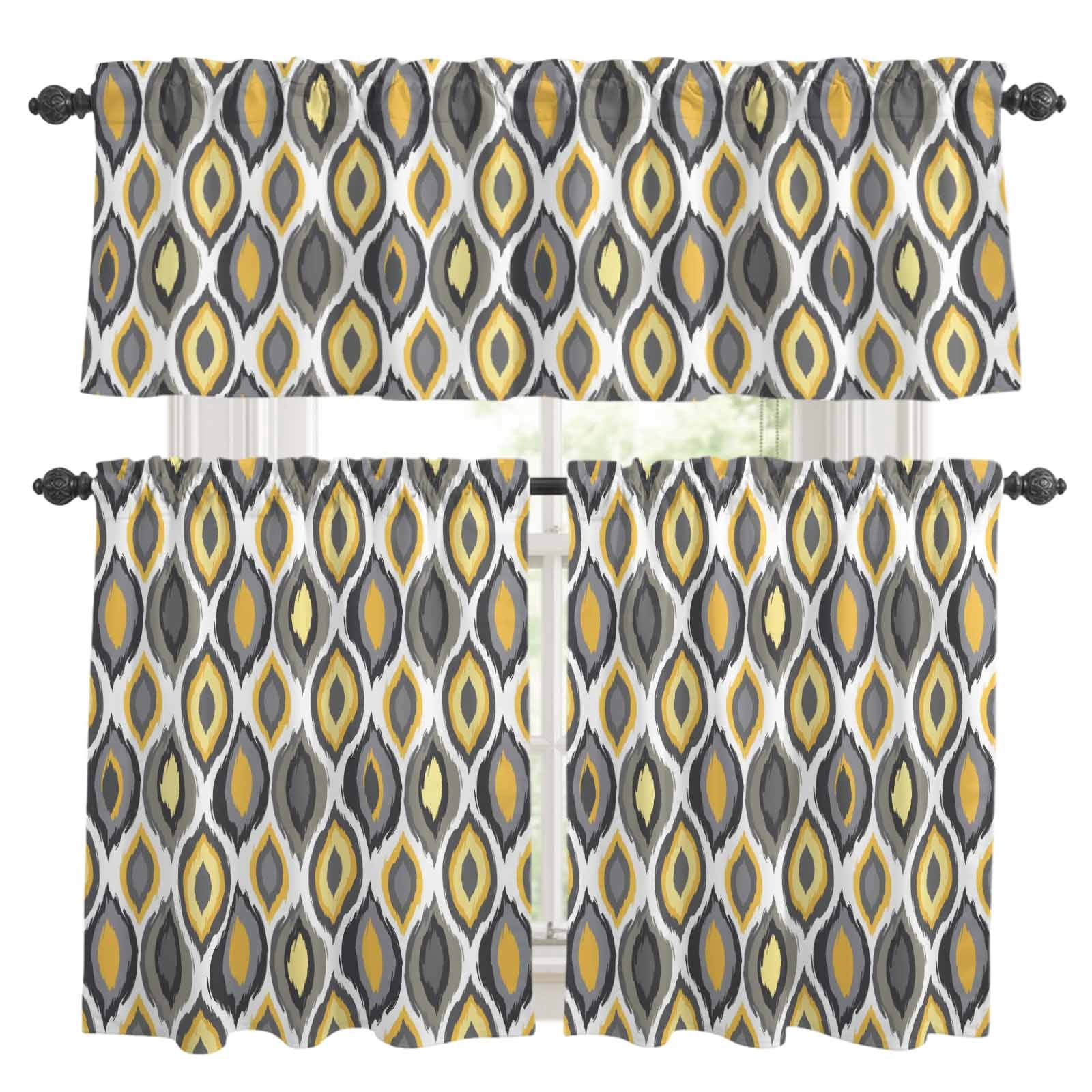 Abstract Art Kitchen Curtains Set for Windows, Modern Diamond Patterns ...