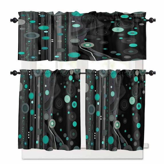Abstract Art Kitchen Curtains Valance and Tier Set Black Teal Dot ...