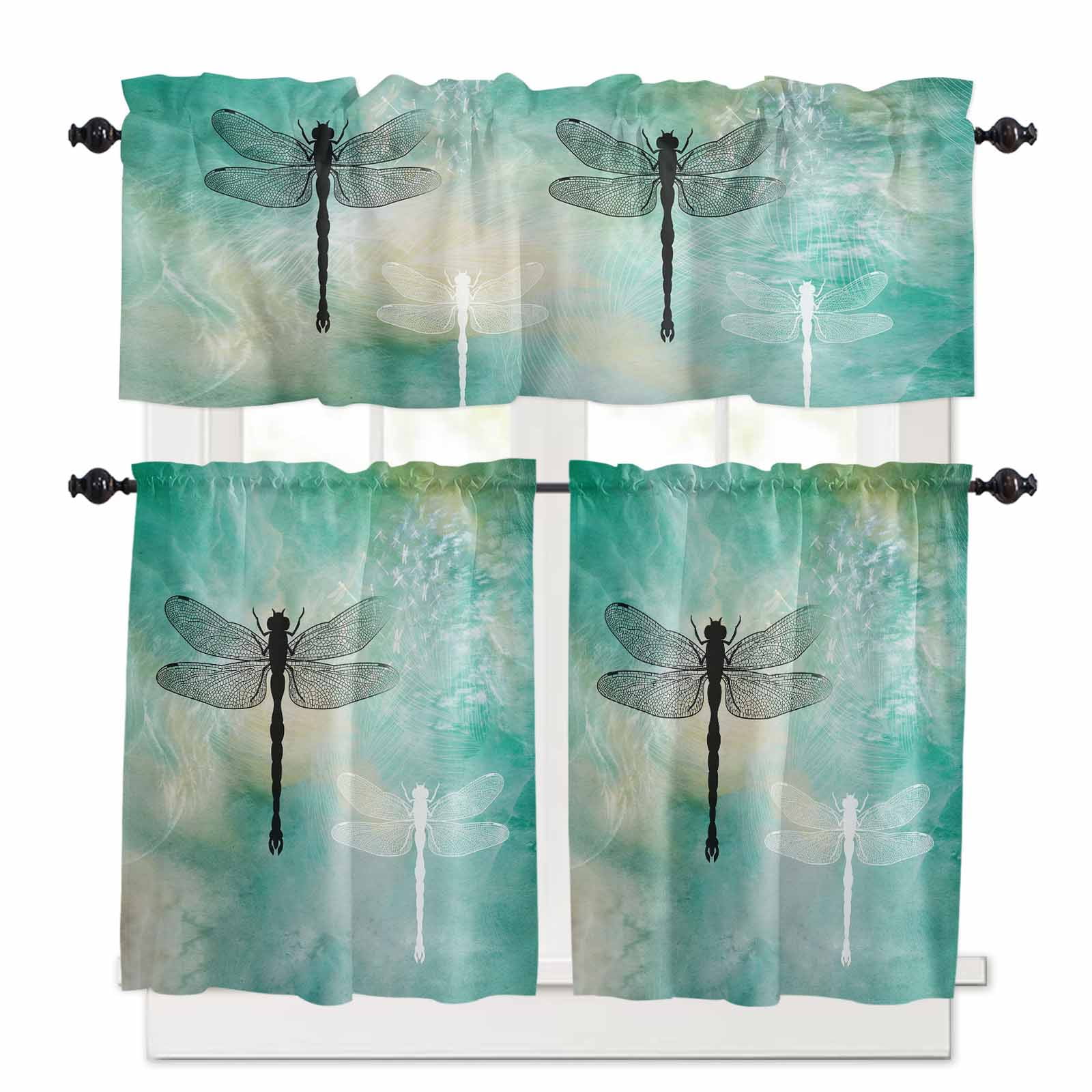 Abstract Art Kitchen Curtains Valance and Tier Set Black White ...