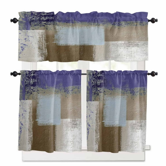Abstract Art Kitchen Curtains Valance and Tier Set Blue Brown Vintage ...