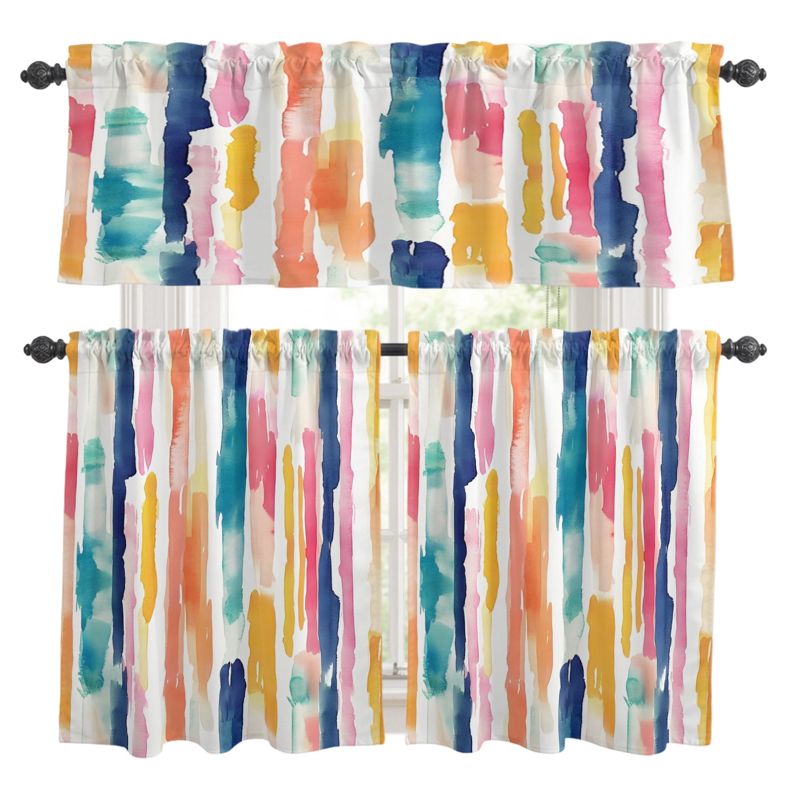 Abstract Art Kitchen Curtains Valance and Tier Set Color Ripple ...