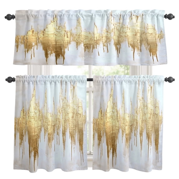 Abstract Art Kitchen Curtains Valance and Tier Set Gold Color Block ...