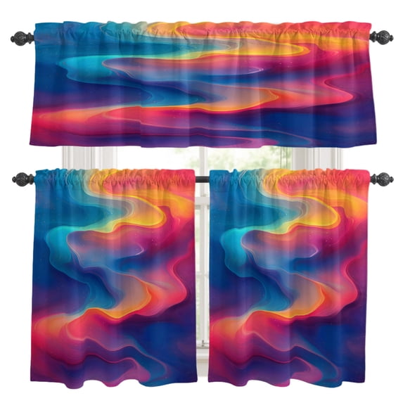 Abstract Art Kitchen Curtains Valance and Tier Set Modernism Blue ...